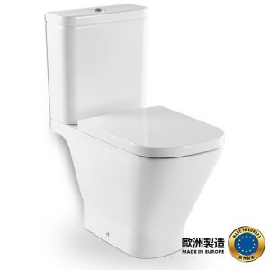 西班牙 ROCA Atis-V Rimless® Vortex 相連式漩渦式沖水自由咀座廁 配油壓廁板 白色 - 香港浴室潔具網購店