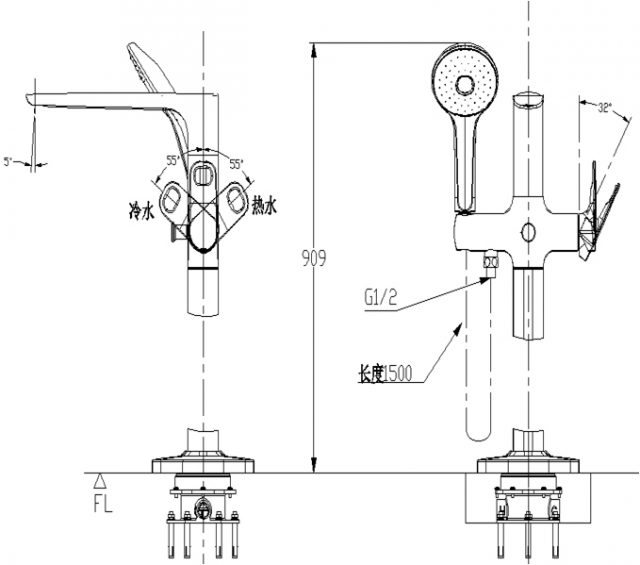 Japan INAX S600 BFCS131SH-21C-EX Single Lever Floor Standing Bath ...