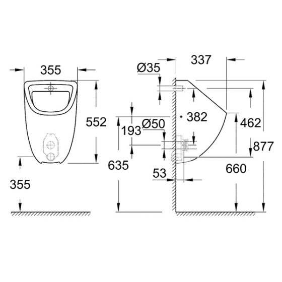 德國 GROHE Grohe Bau 39438000 掛牆式小便器(背入背出) 配LO-499C 小便器膠塞 不連隔氣