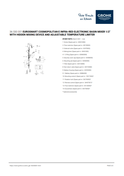 德國 GROHE Eurosmart Cosmopolitan E 36271 感應面盆龍頭